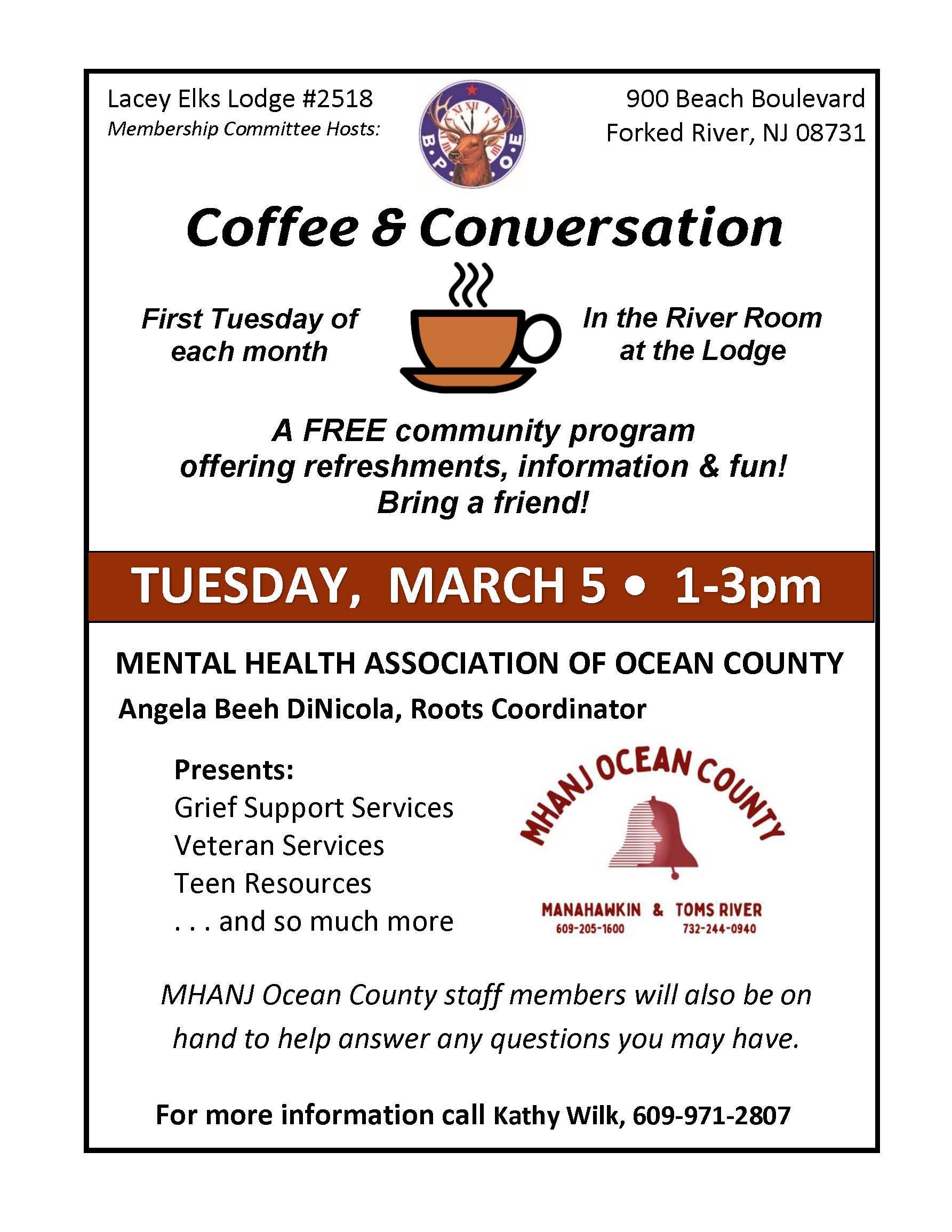 Mar 5 | Coffee and Conversation at the Lacey Elks. Come see what people ...
