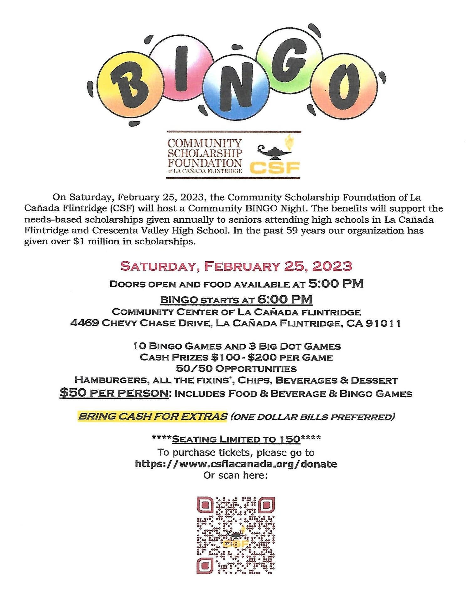 Feb 25 CSF Bingo Fundraiser La Ca ada Flintridge CA Patch
