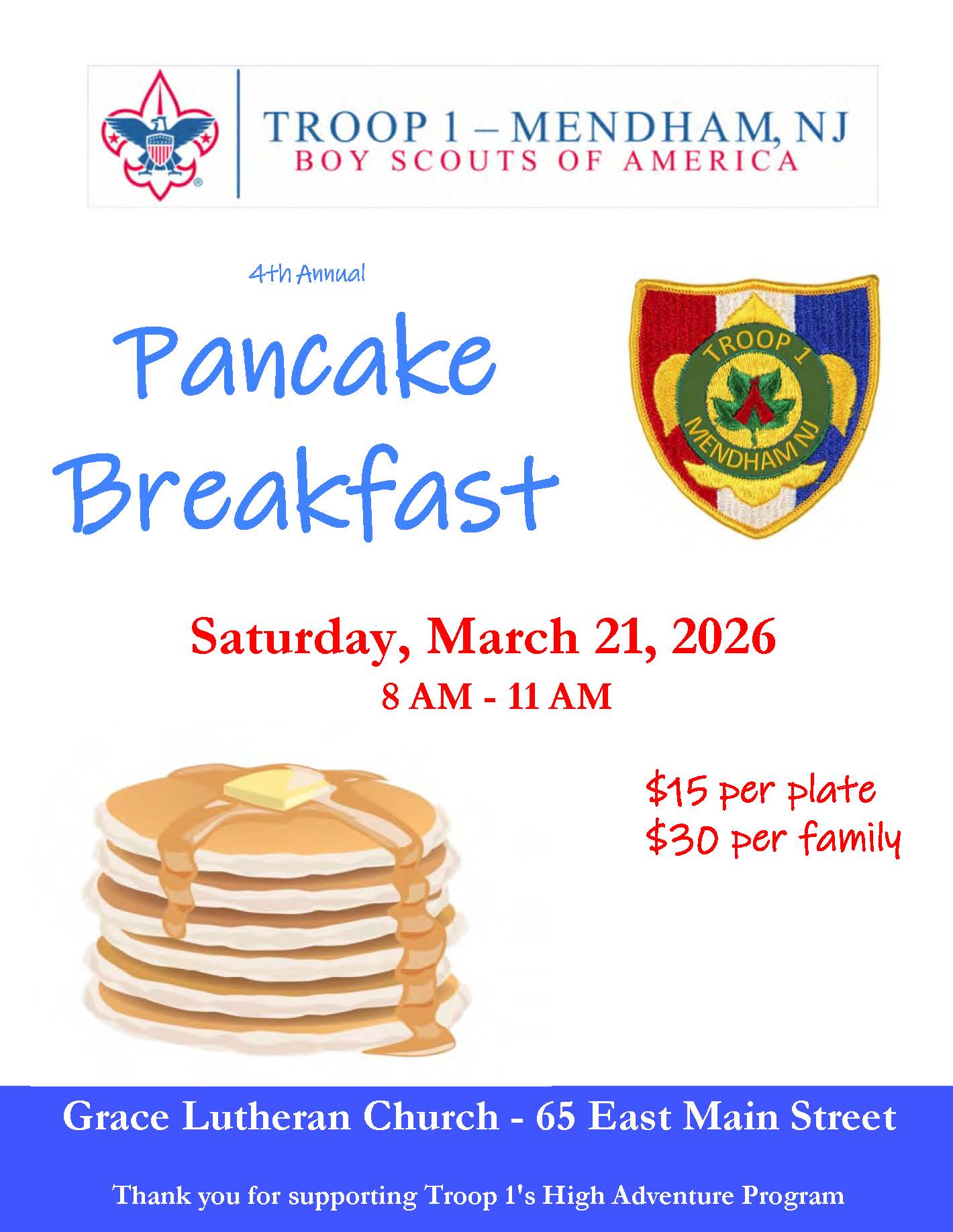 Mar 21 | Troop 1 - 4th Annual Pancake Breakfast | Mendham, NJ Patch