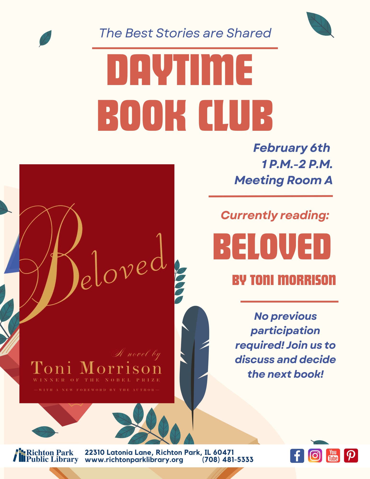 Feb 6 | Daytime Book Club: Beloved by Toni Morrison | Chicago Heights ...