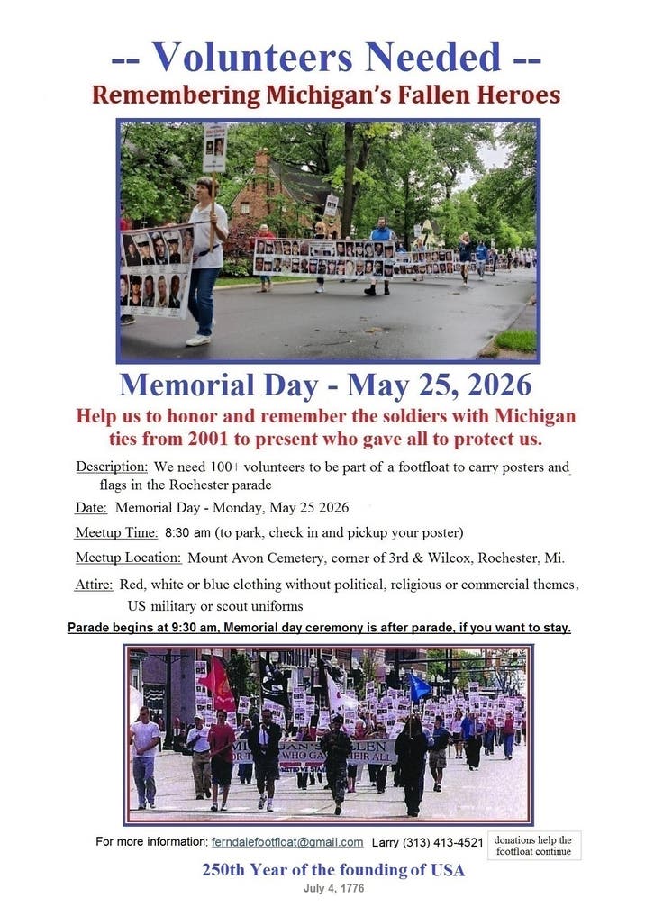 May 25 | 200+ Volunteers Needed to Honor Michigan Fallen Heroes in ...