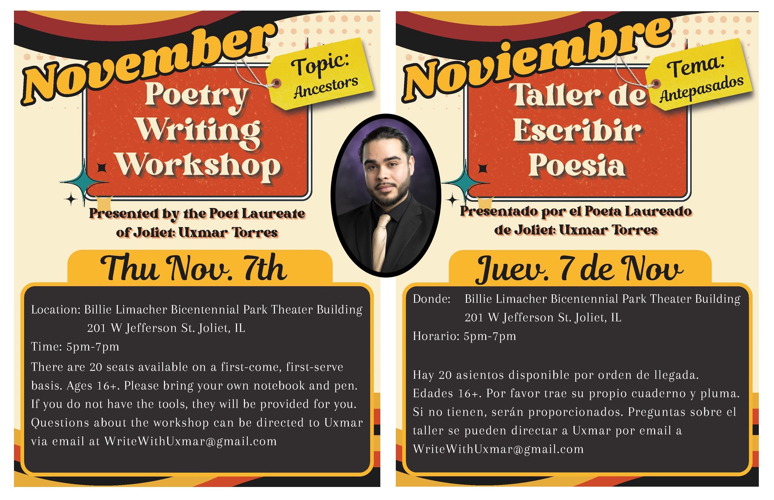Nov 7 | Poetry Writing Workshop: ANCESTORS | Joliet, IL Patch