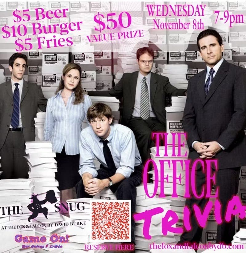 Nov 8 | The OFFICE "Trivia Night" in THE SNUG at the Fox & Falcon by ...