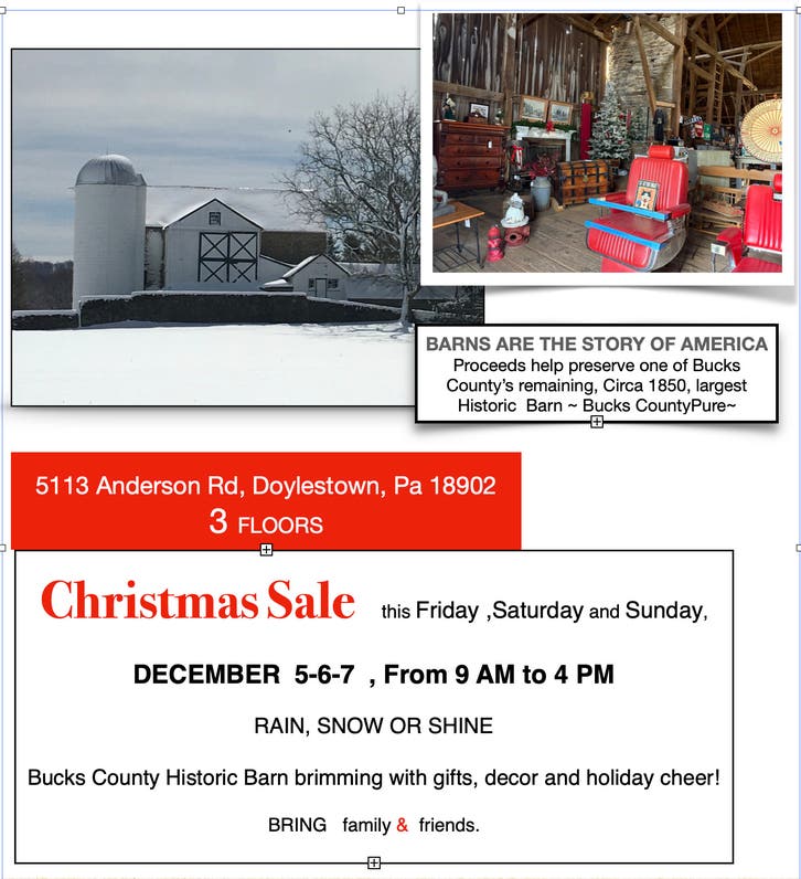 Dec 5 | Christmas Barn Sale Event is here in Historic Bucks County Barn ...