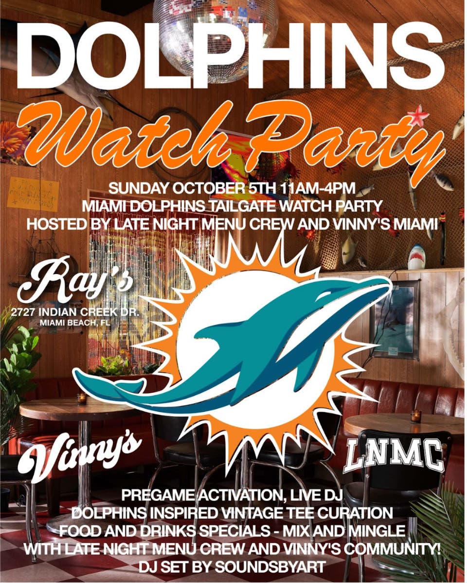 Oct 5 | Miami Dolphins Tailgate at Ray’s Miami by Vinny's Miami | Miami ...