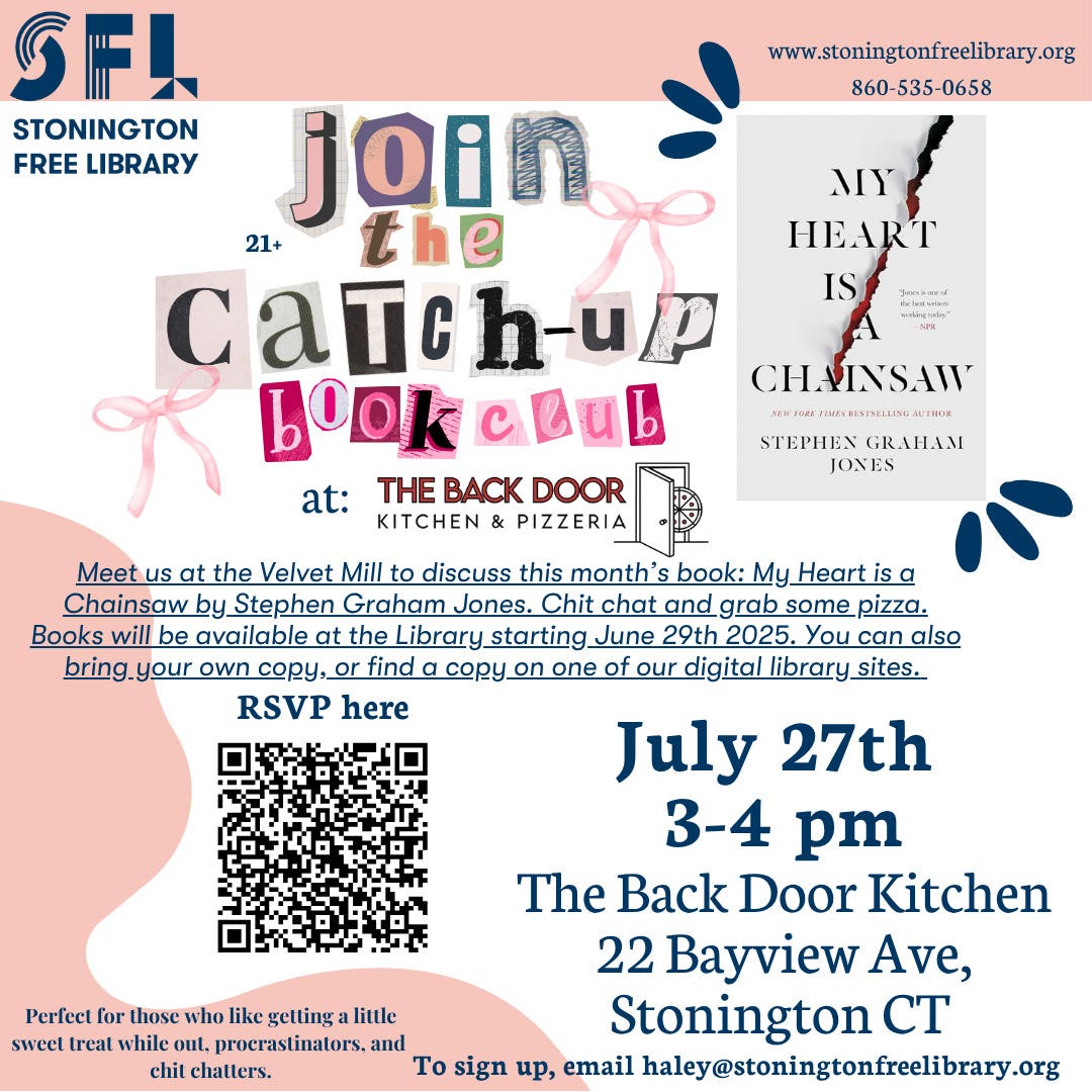 Jul 27 | Catch-up Book Club at Back Door Pizza | Stonington, CT Patch