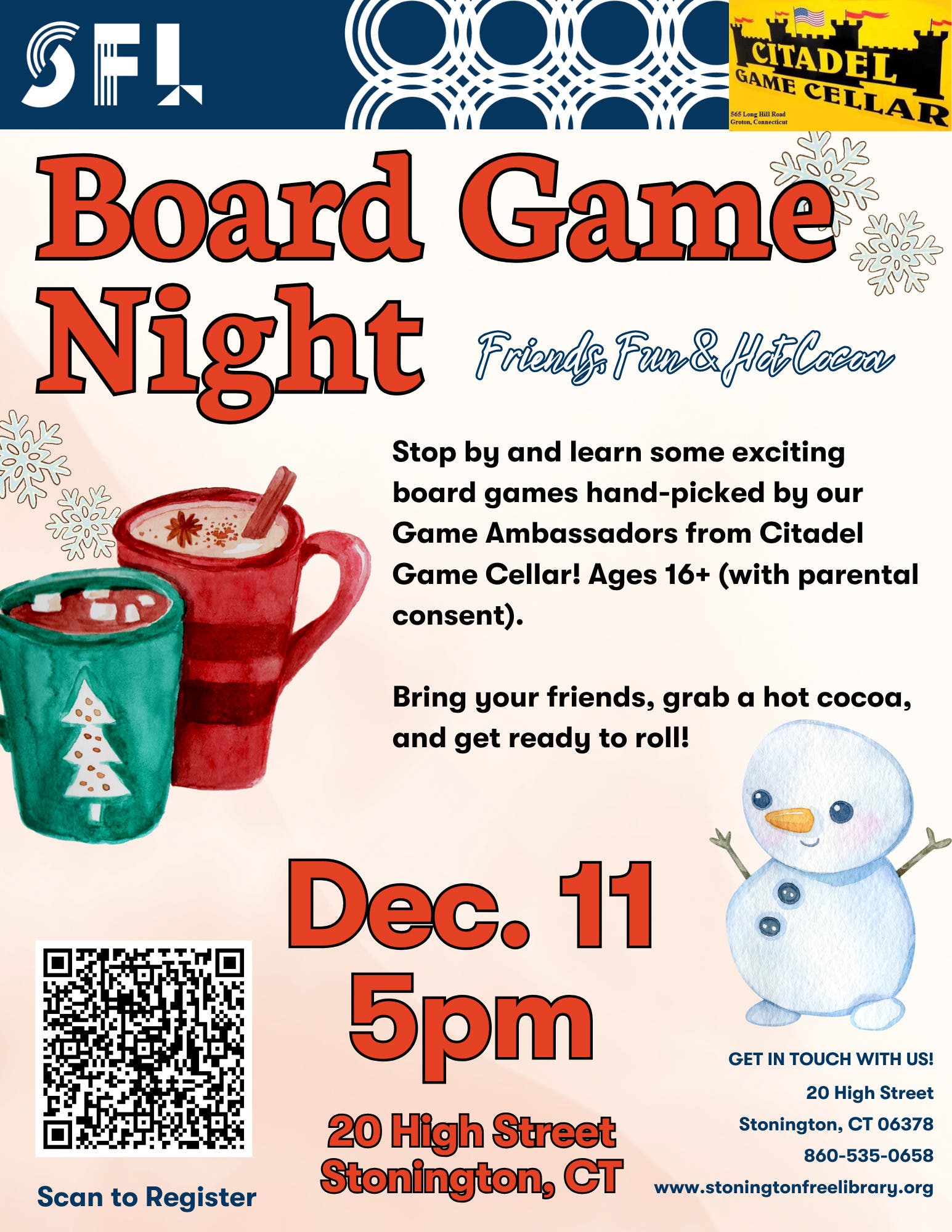 Dec 11 | The Citadel at SFL - Board Game Night | Stonington, CT Patch