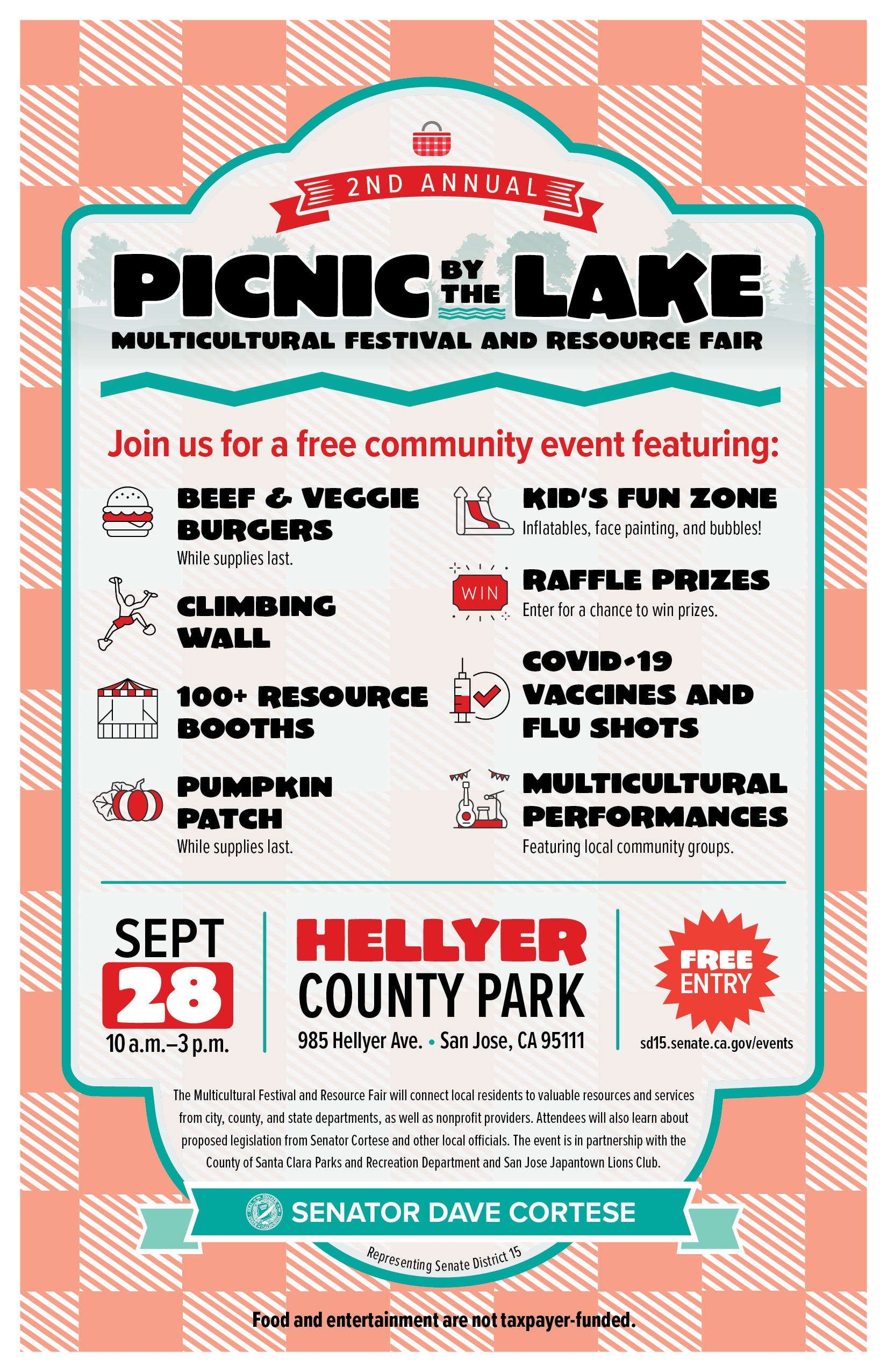 Sep 28 | Sen. Dave Cortese's 2nd Annual Picnic by the Lake ...