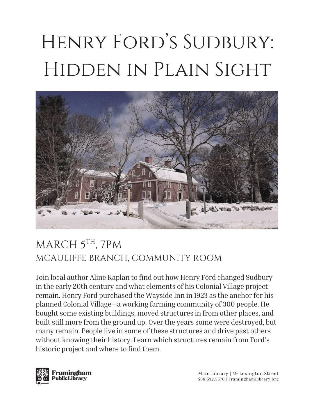 Mar 5 | Henry Ford’s Sudbury: Hidden in Plain Sight | FPL McAuliffe ...