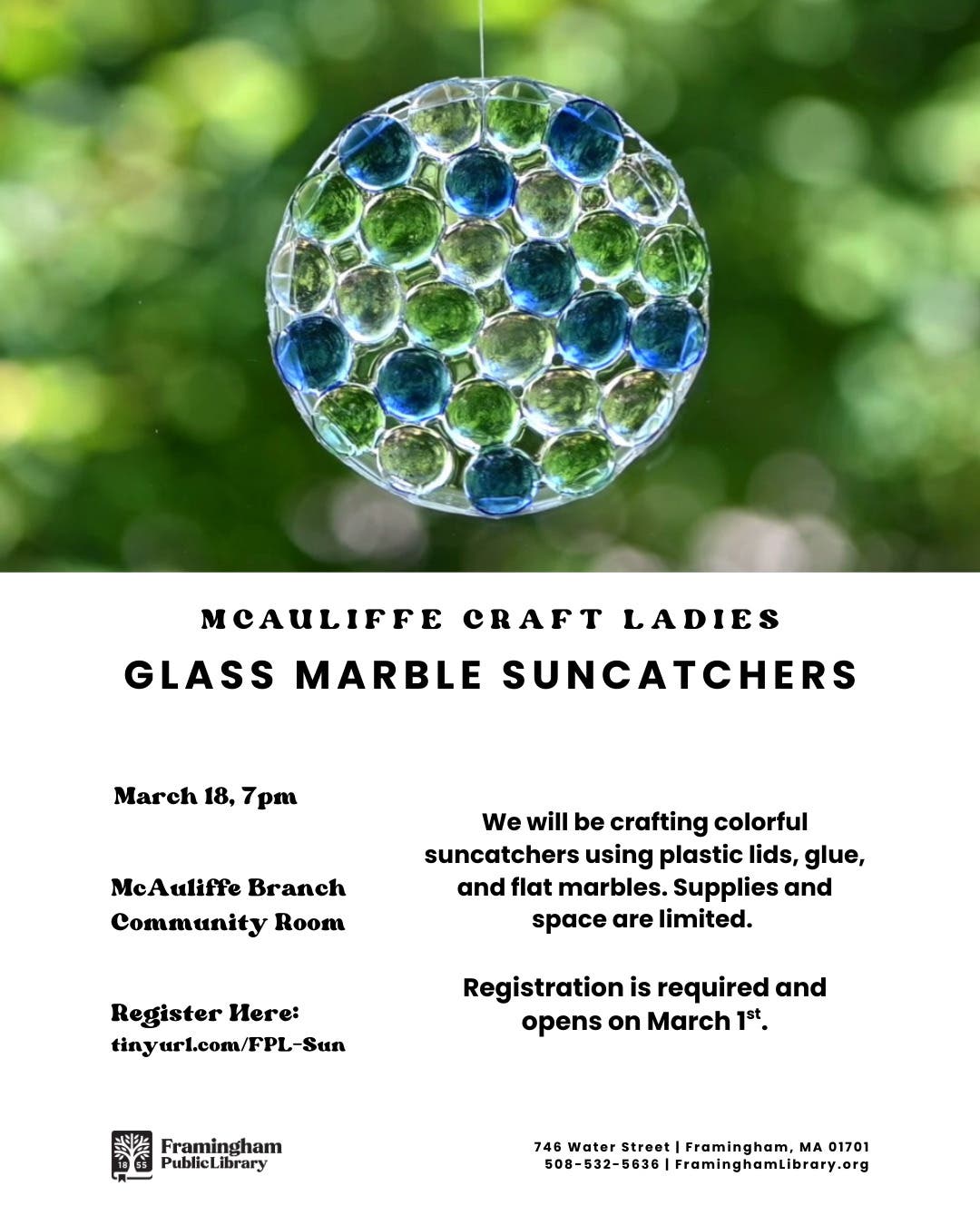 Mar 18 | Craft Ladies: Glass Marble Suncatchers | FPL McAuliffe ...