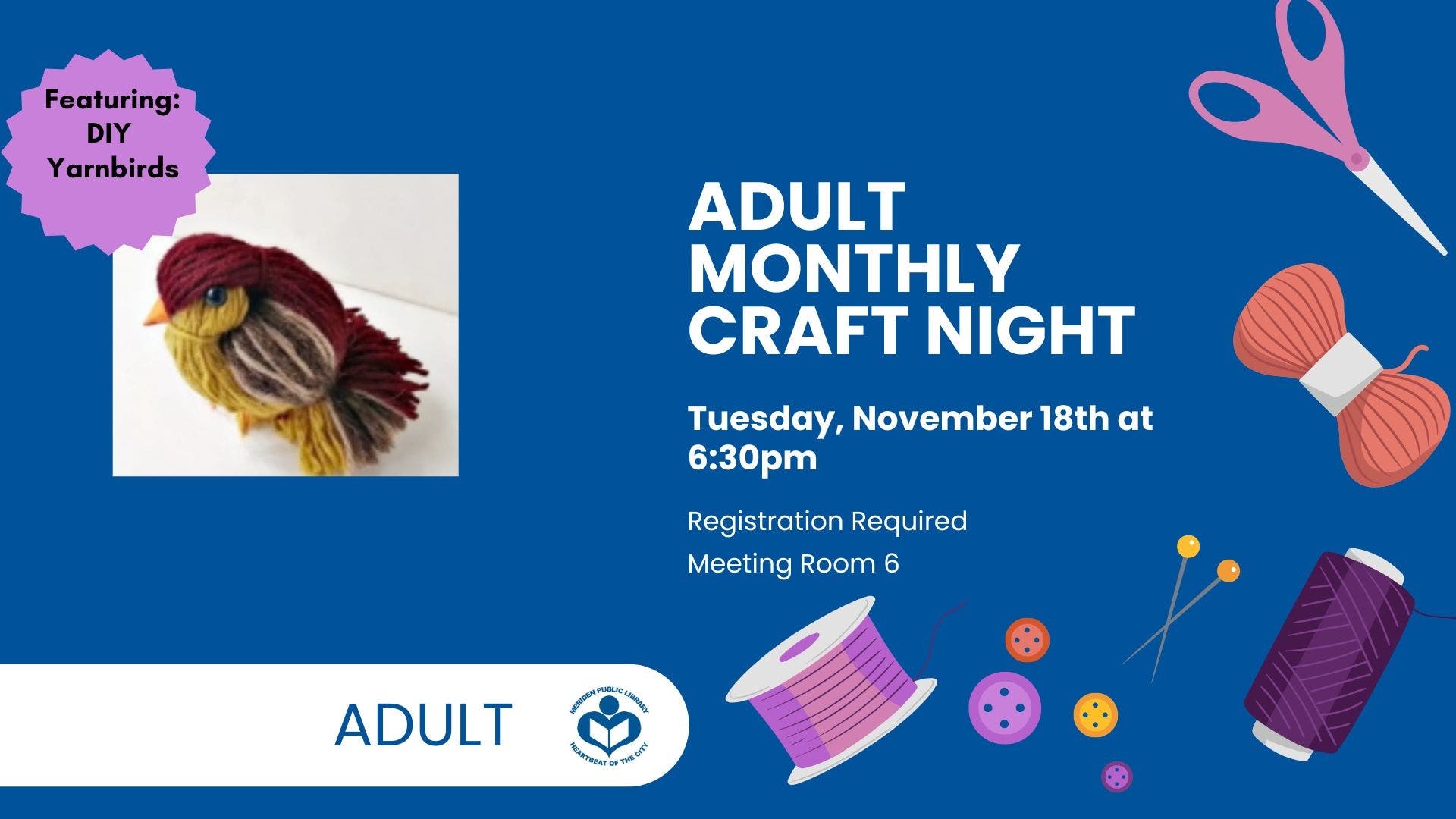 Nov 18 | Monthly Craft Night - DIY Yarnbirds | Meriden, CT Patch