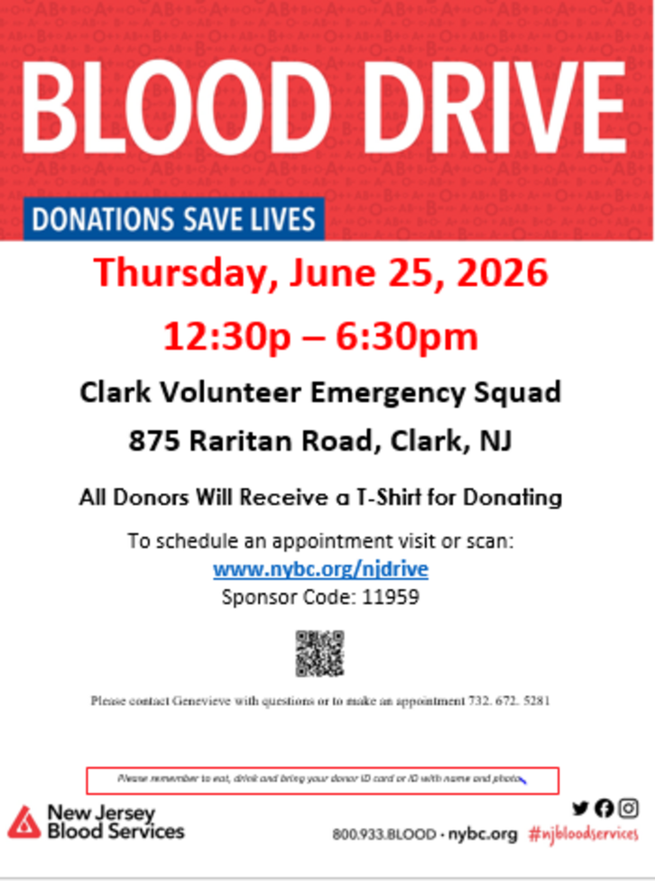 Clark Volunteer Emergency Squad To Host Blood Drive This Week | Clark ...