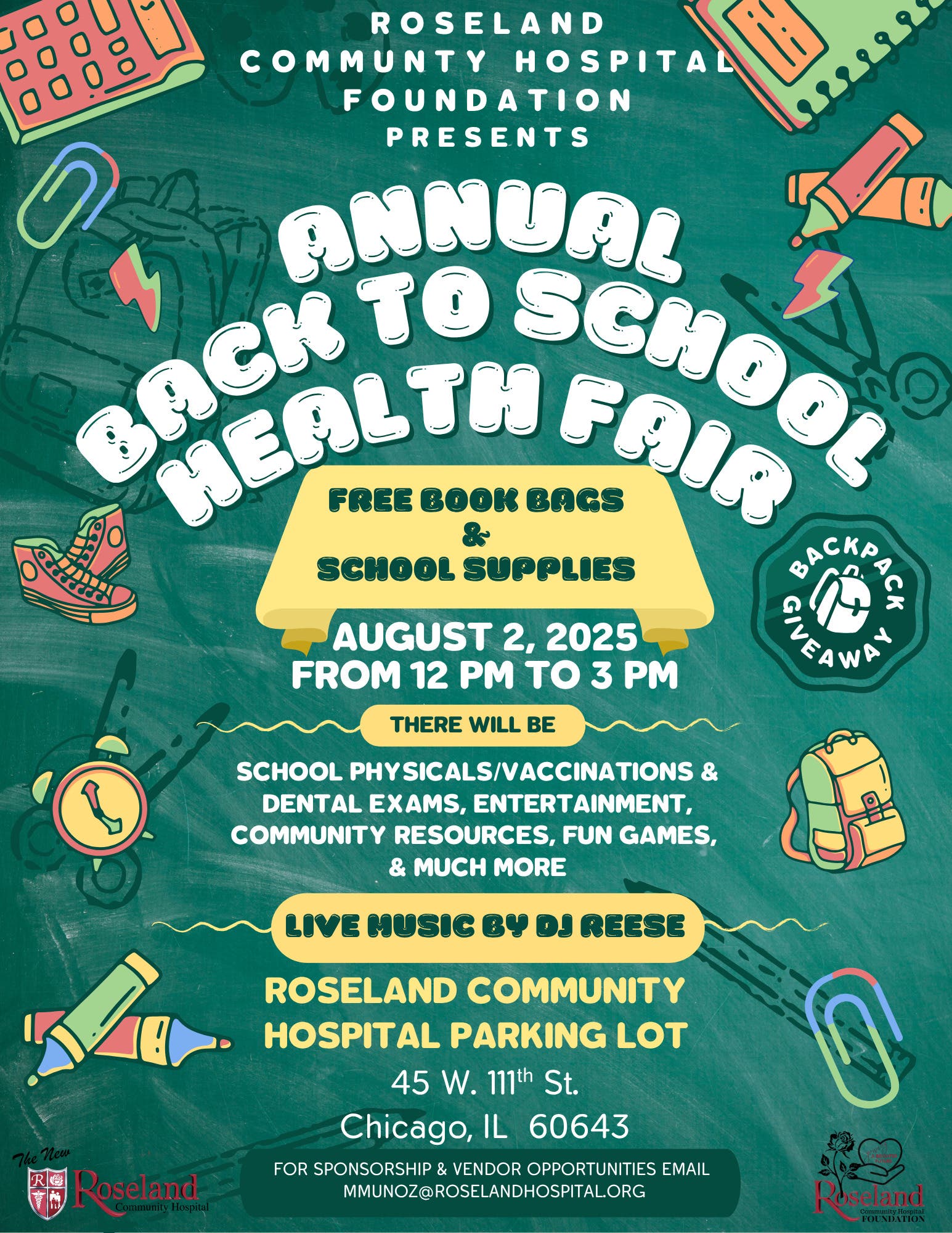 Aug 2 | Roseland Community Hospital’s Annual Back to School Health Fair ...