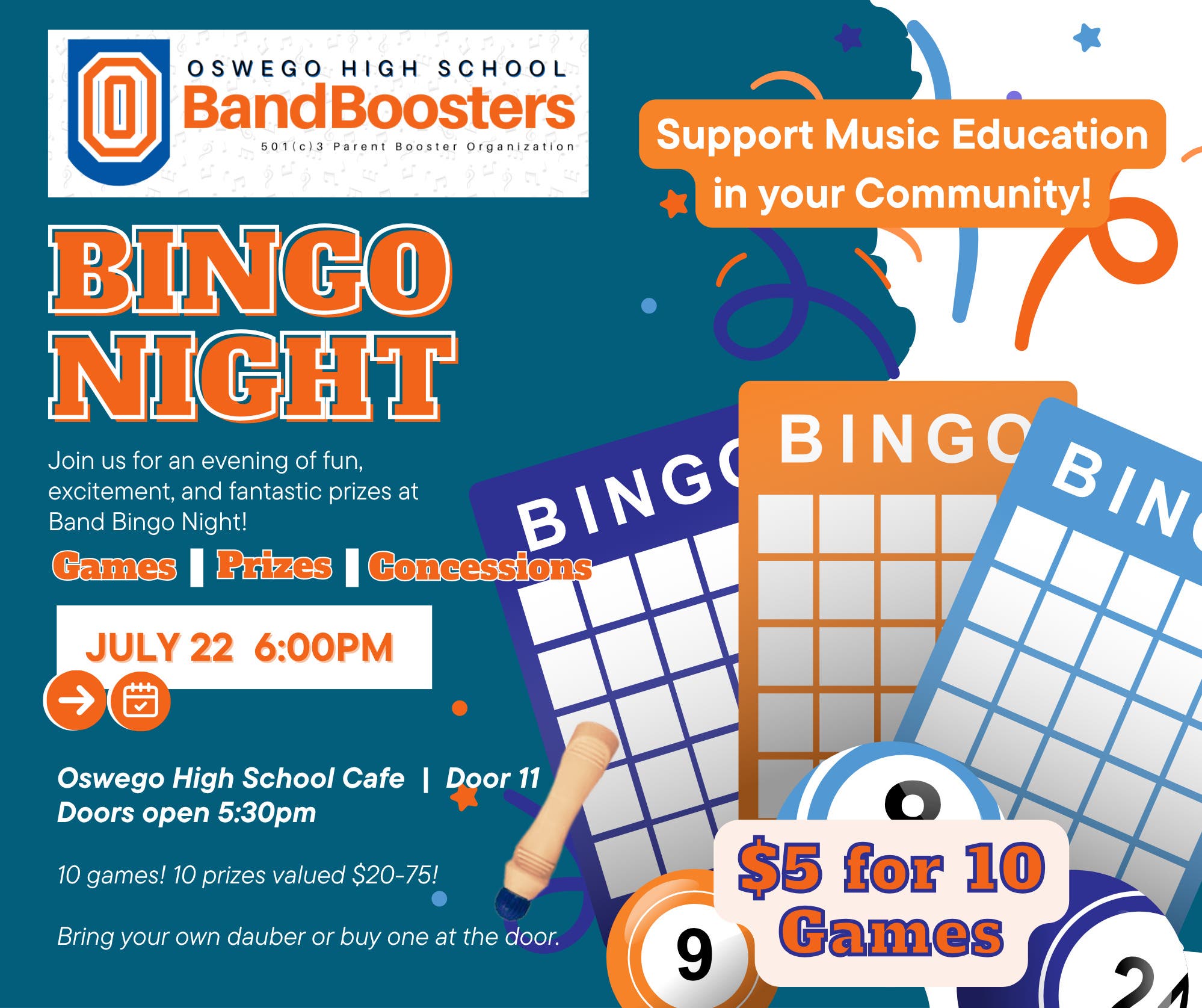 Jul 22 | OHS Band Boosters BINGO Night | Oswego, IL Patch