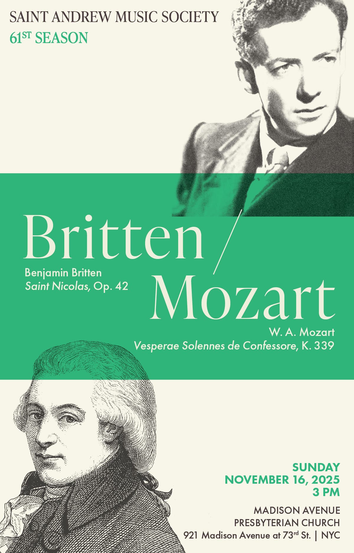 Nov 16 | Britten's Saint Nicolas & Mozart Vespers | Upper West Side, NY ...