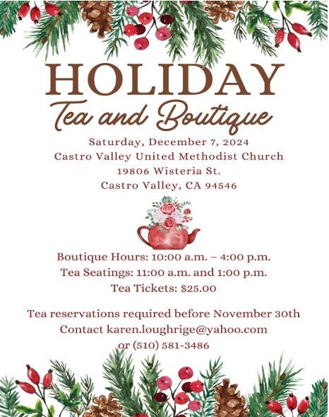 Dec 7 | CV United Methodist Church - Holiday Tea and Boutique | Castro ...