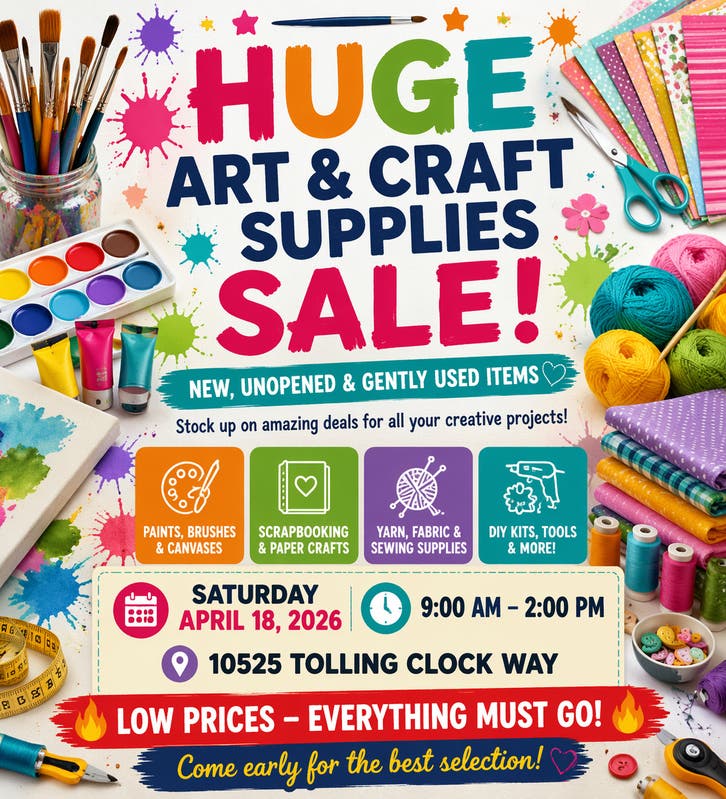 Apr 18 | Huge Art & Craft Supplies Yard Sale | Ellicott City, MD Patch
