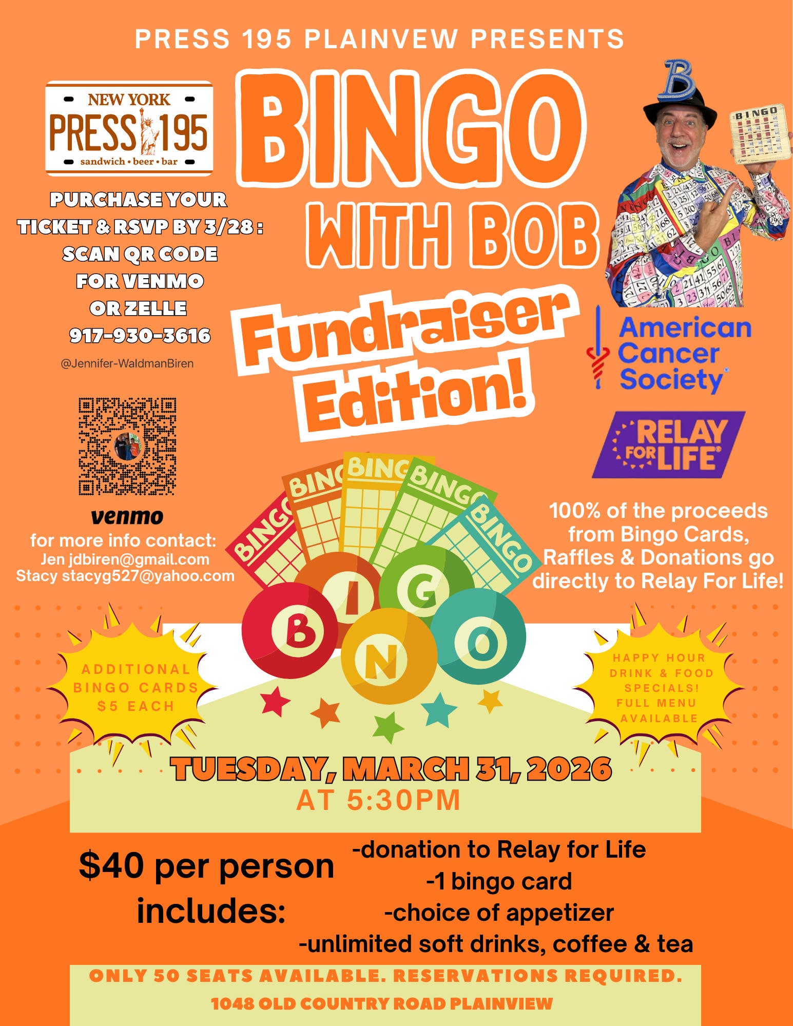 Mar 31 | Bingo with Bob – Relay for Life Fundraiser! 🙌💜 | Plainview, NY ...