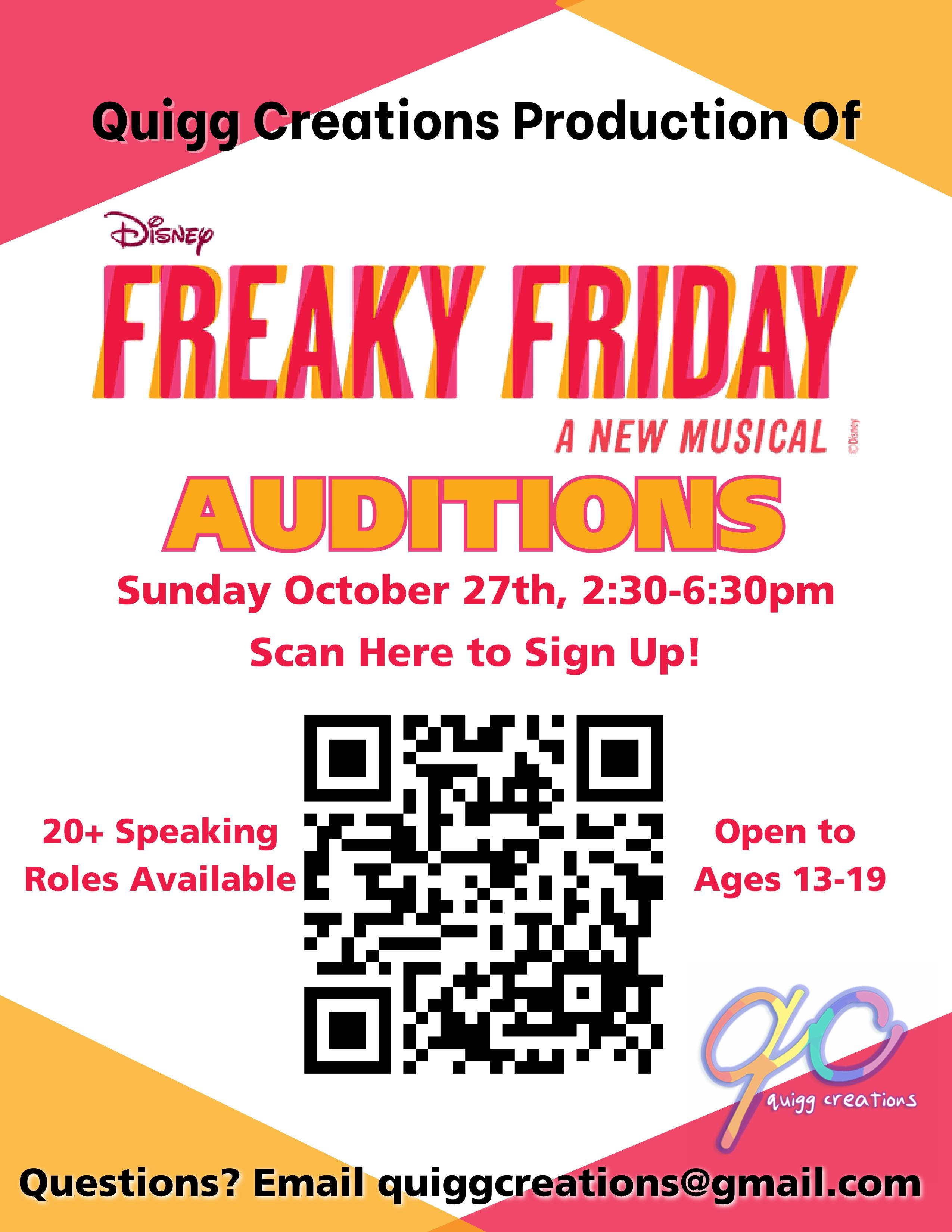 Oct 27 | Freaky Friday the Musical Auditions at Quigg Creations ...