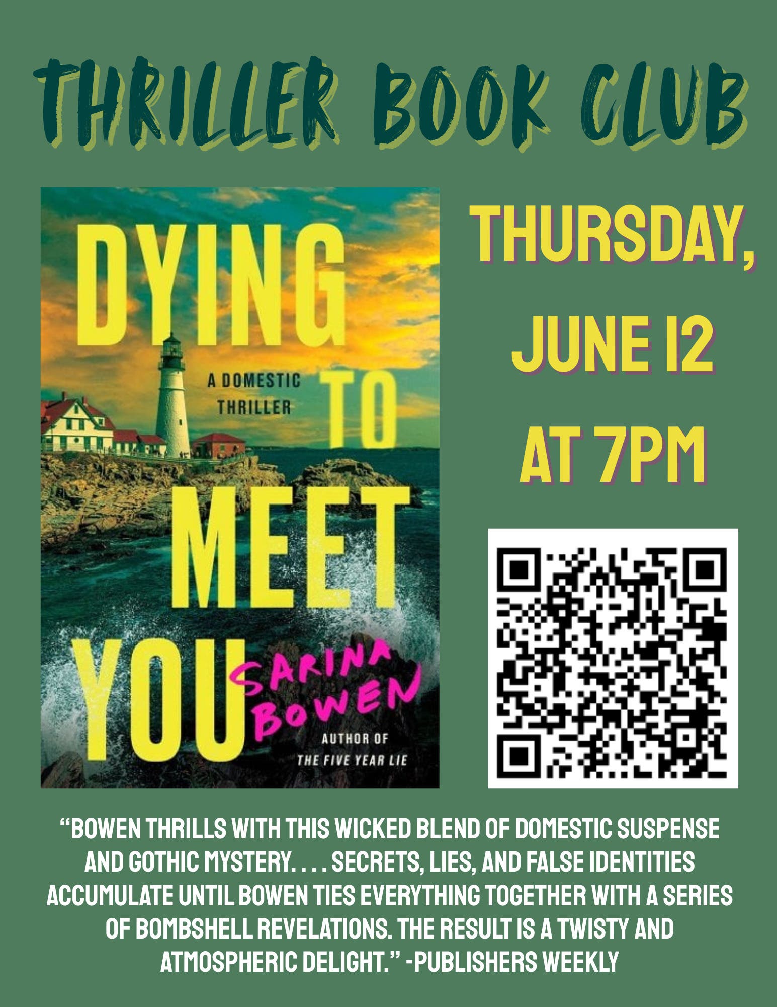 Jun 12 | Thriller Book Club – Dying to Meet You | North Andover, MA Patch