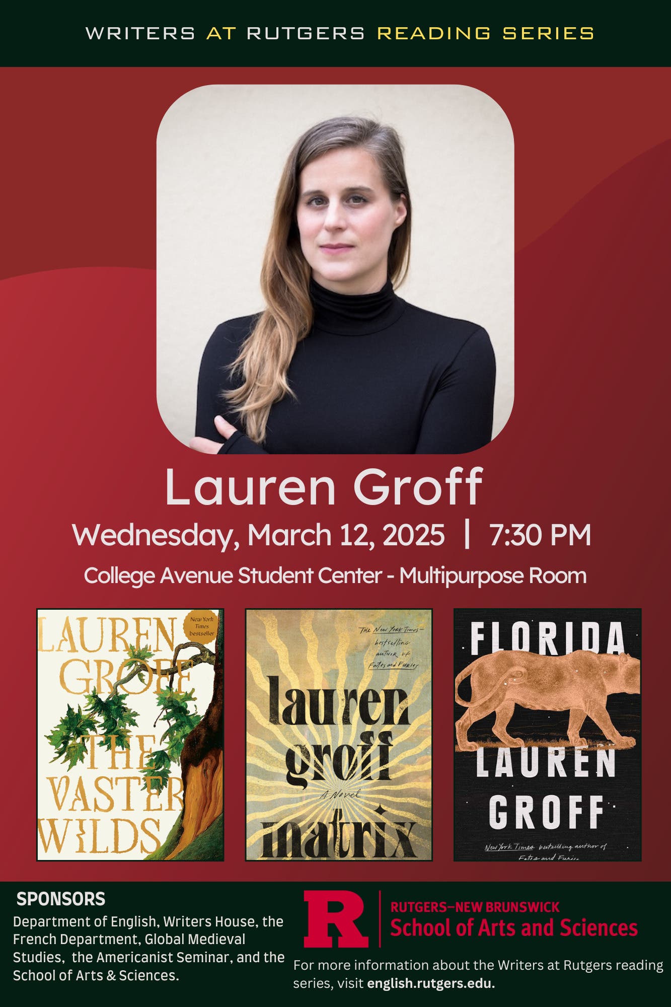 Mar 12 | Writers at Rutgers Reading Series featuring Lauren Groff | New ...