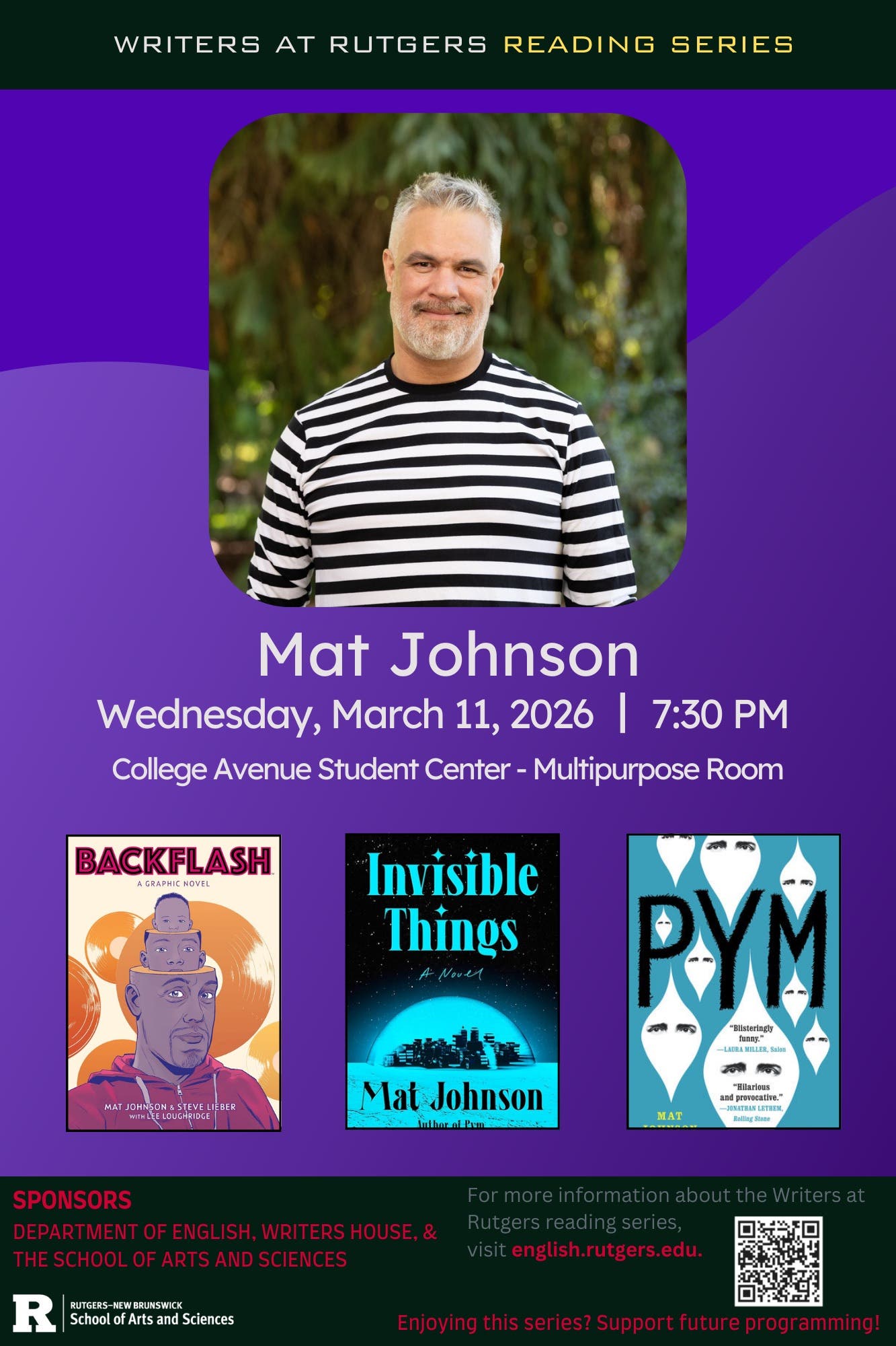 Mar 11 | Writers at Rutgers Reading Series featuring Mat Johnson | New ...