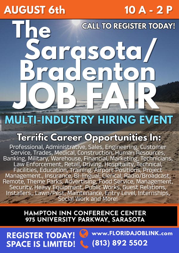 Aug 6 | Sarasota / Bradenton/ Tampa Bay Job Fair | Sarasota, FL Patch