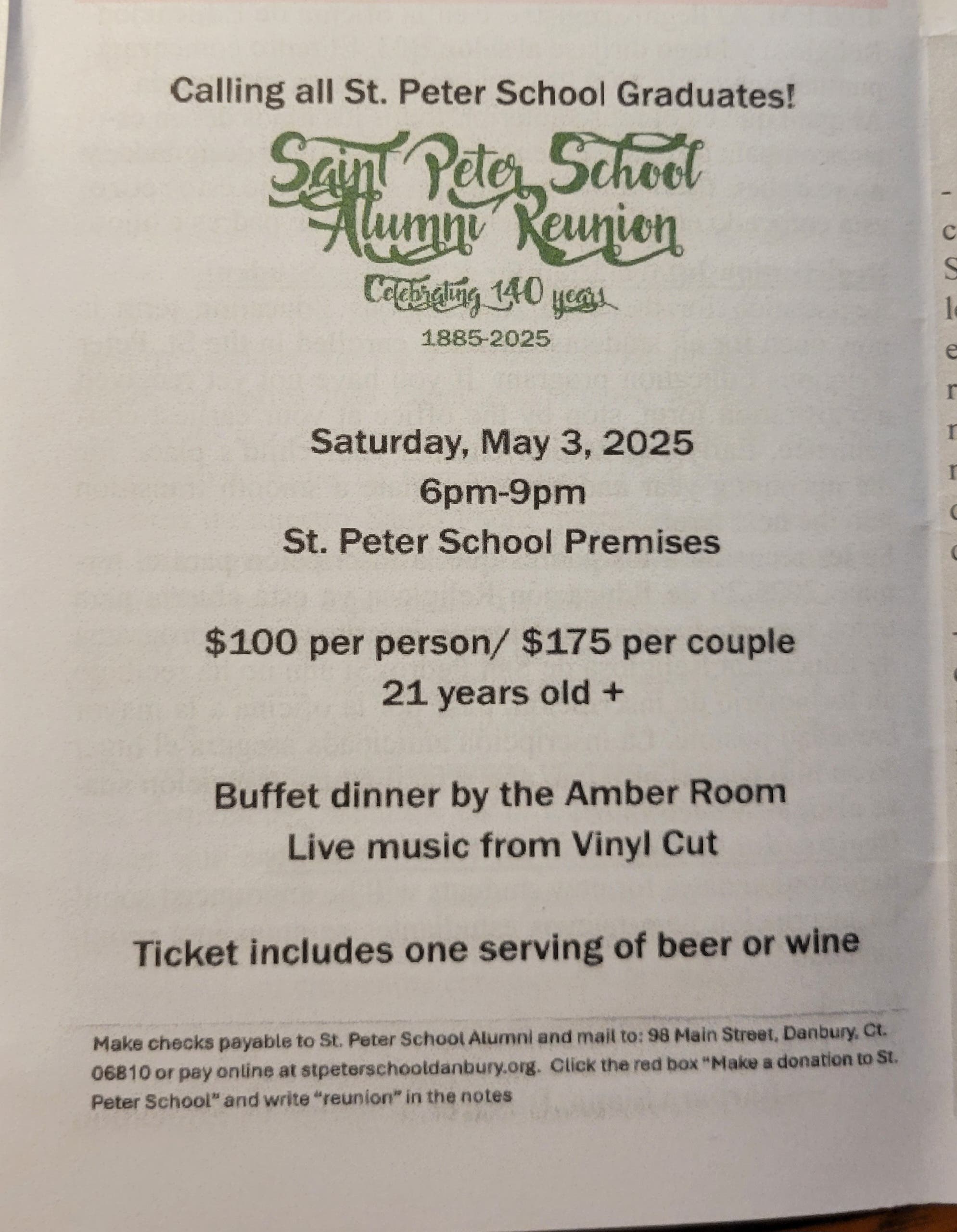 May 3 | Calling All St. Peter School Graduates! | Danbury, CT Patch