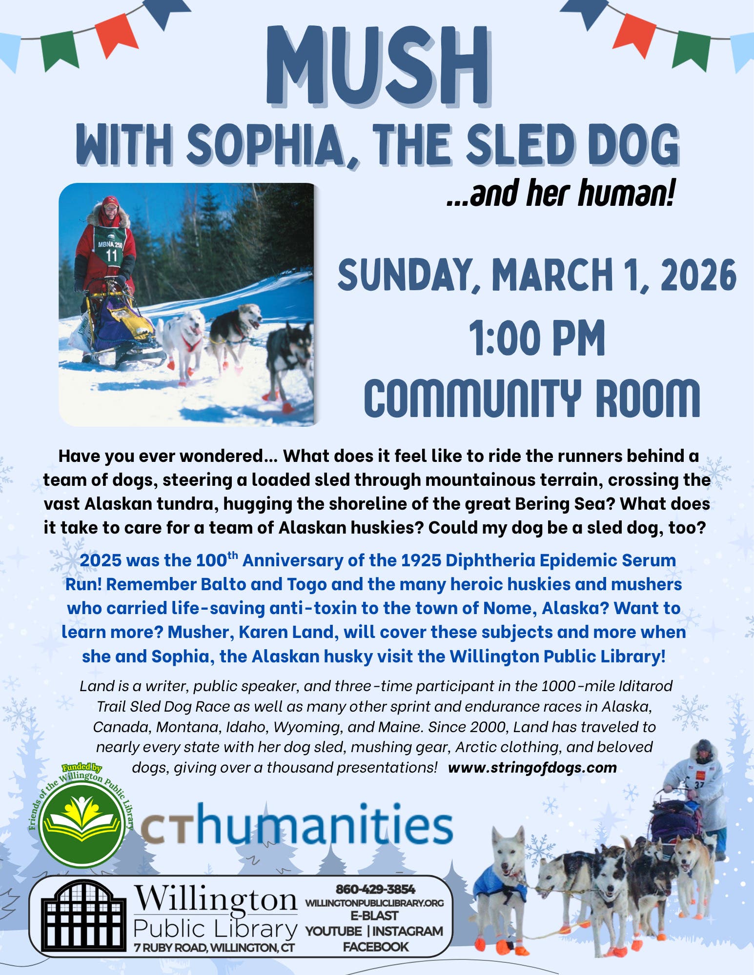 Mar 1 | MUSH! with Sophia, the Sled Dog... and her human! | Tolland, CT ...