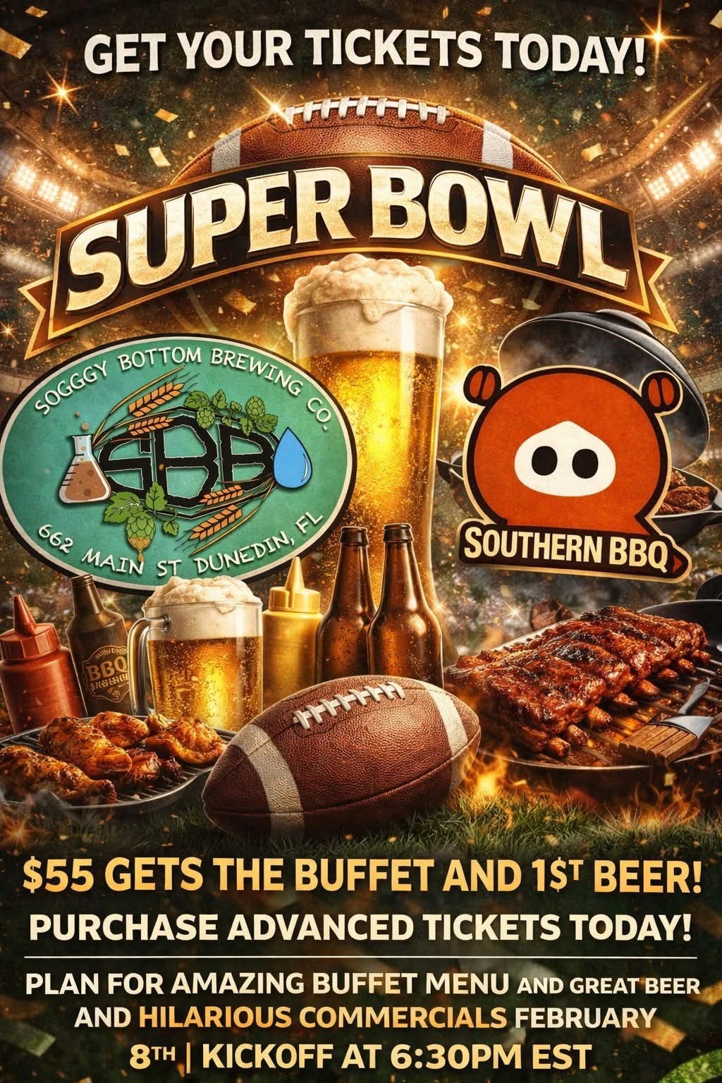 Feb 8 | Super Bowl Party @ Soggy Bottom & Q Southern BBQ | Dunedin, FL ...