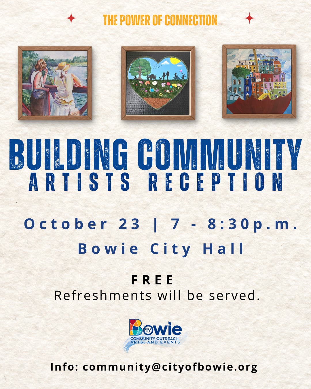 Oct 23 | Artists Reception; Building Community - City of Bowie | Bowie ...