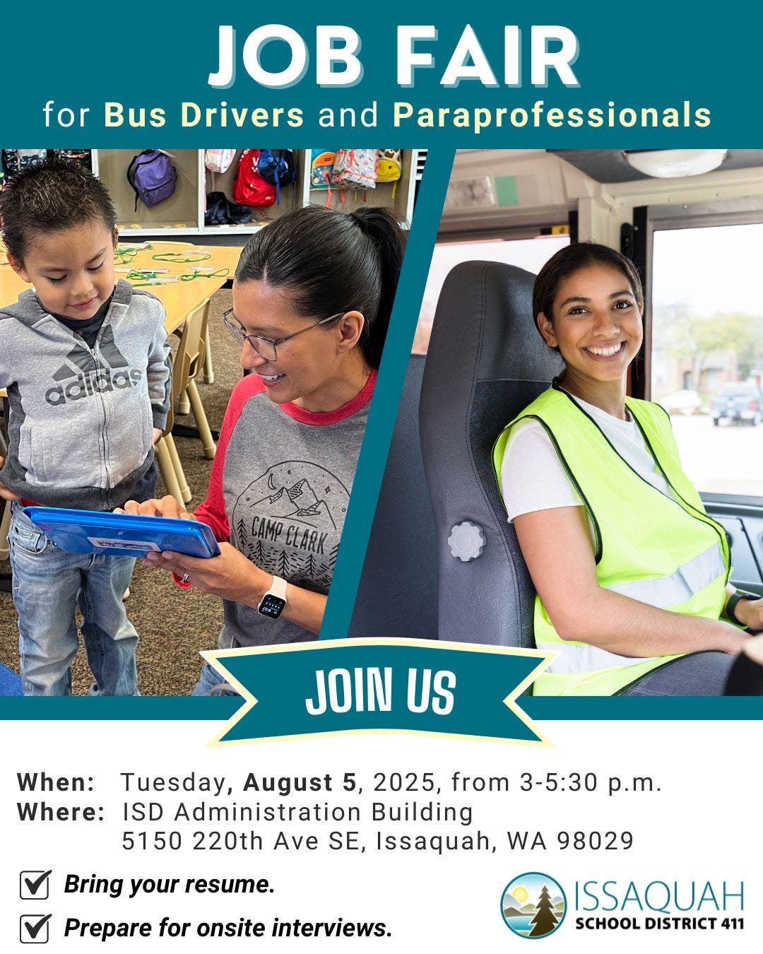 Aug 5 | Job Fair for Bus Drivers and Paraprofessionals | Sammamish, WA ...