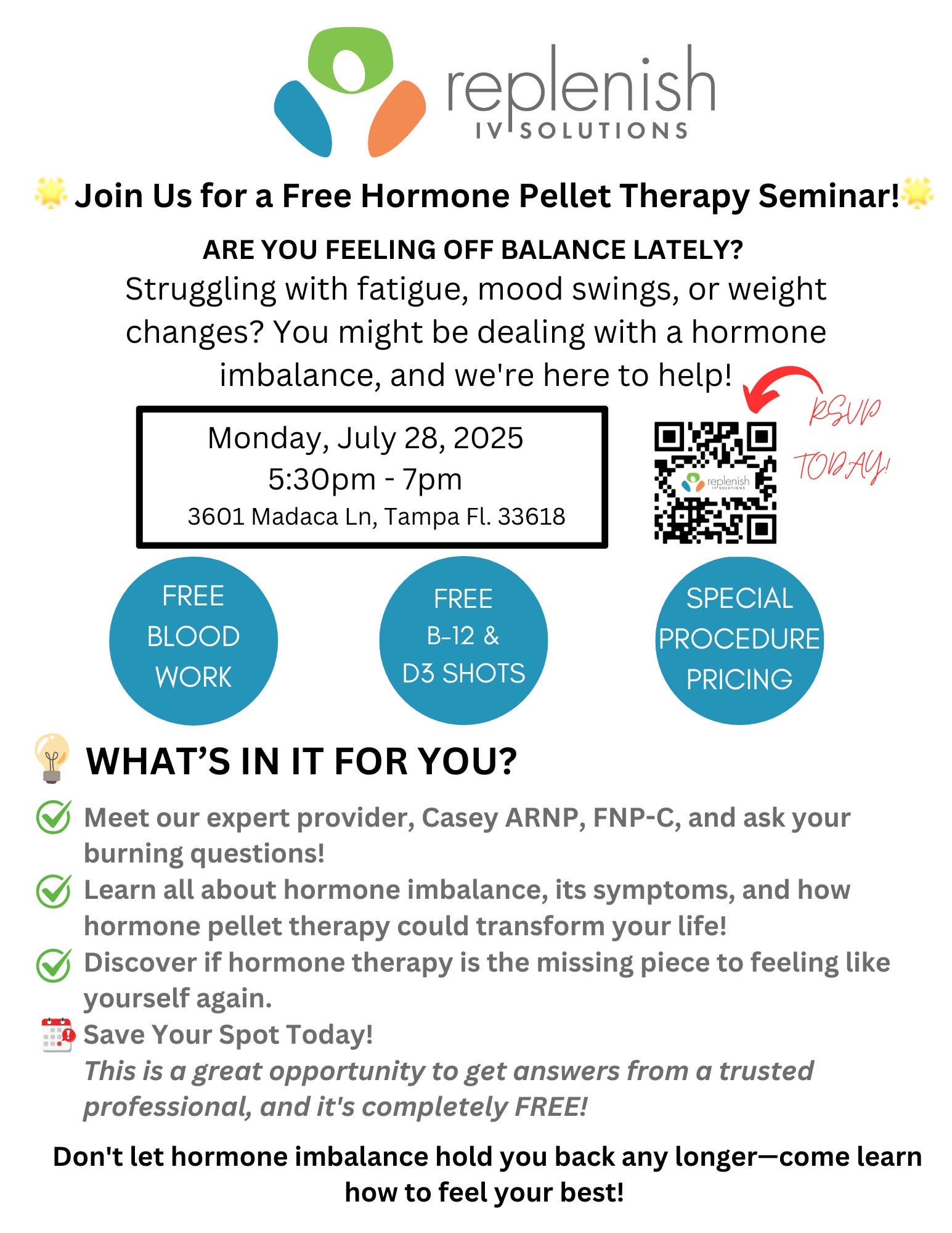 Jul 28 | Free Hormone Pellet Therapy Seminar! | Carrollwood, FL Patch