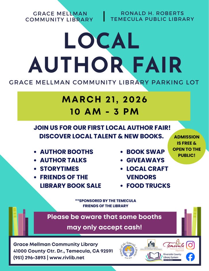 Mar 21 | Temecula Libraries First Annual Author's Fair | Temecula, CA Patch