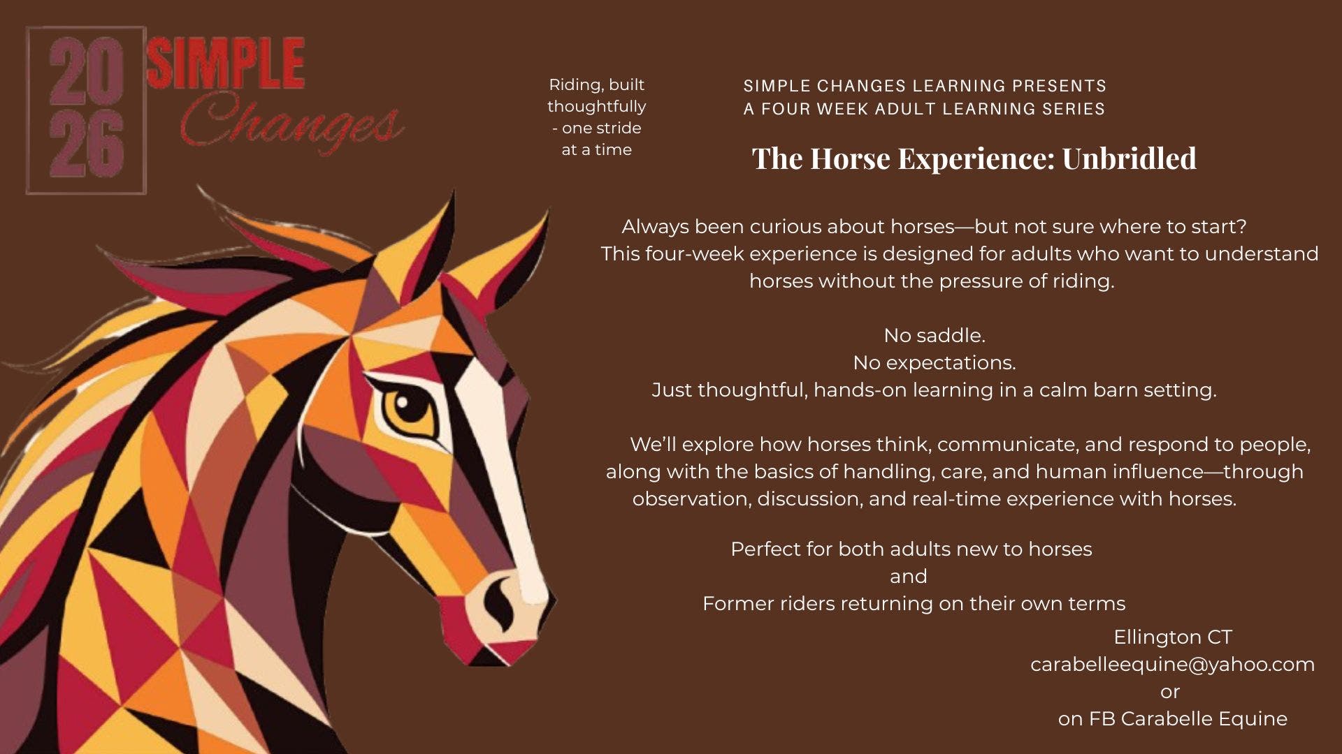 Mar 5 | Simple Changes Adult Learning Series Horses- Unbridled ...