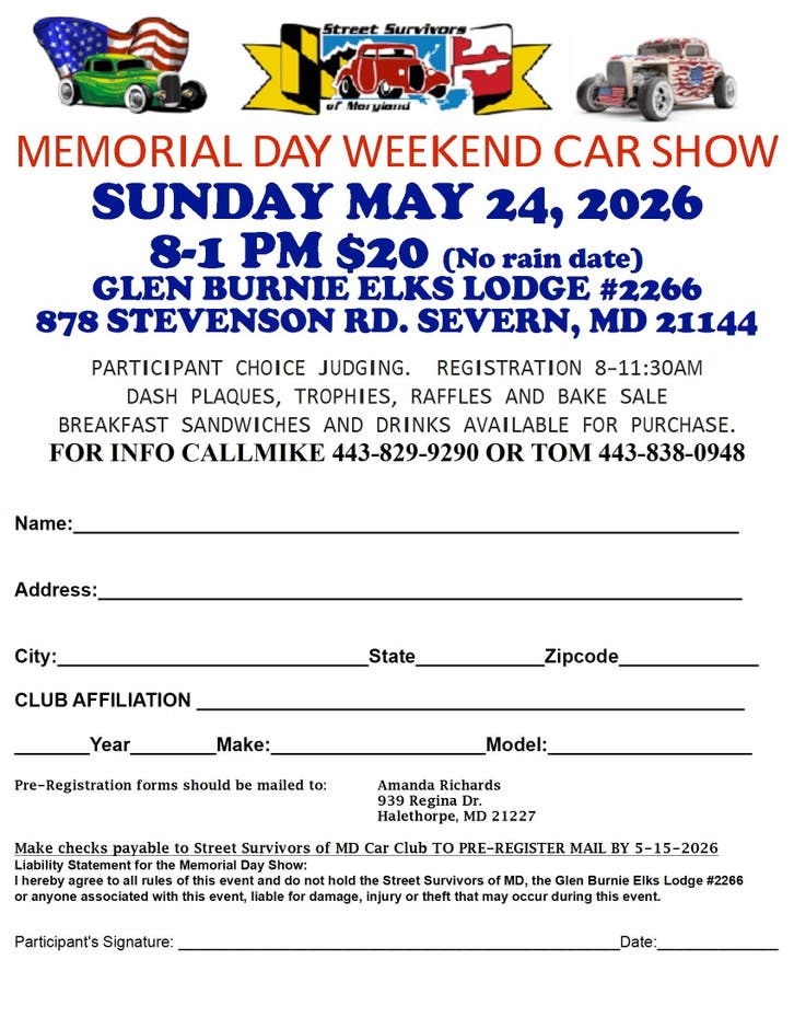 May 24 | Street Survivors Memorial Day Weekend Car Show 2026 | Severn ...