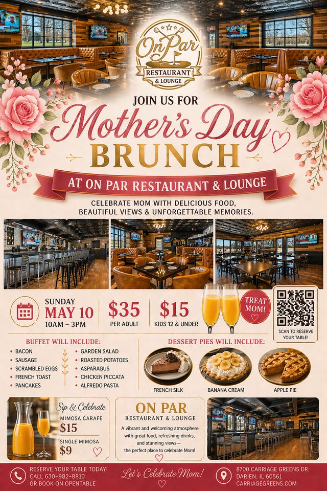 May 10 | Mother's Day Brunch at On Par Restaurant & Lounge | Darien, IL ...