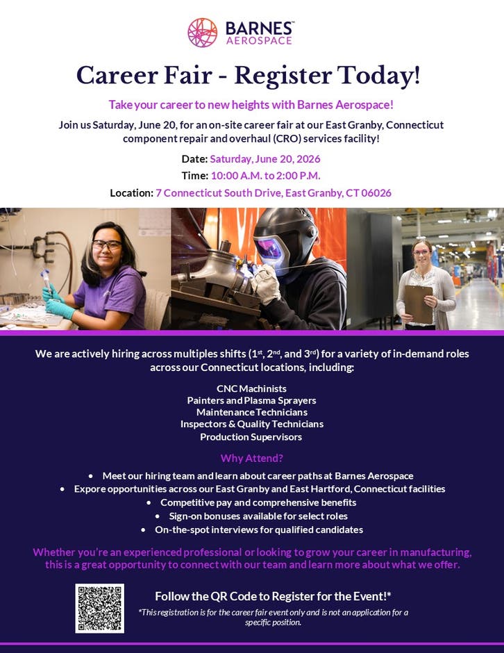 Jun 20 | Barnes Aerospace Career Fair | Suffield, CT Patch