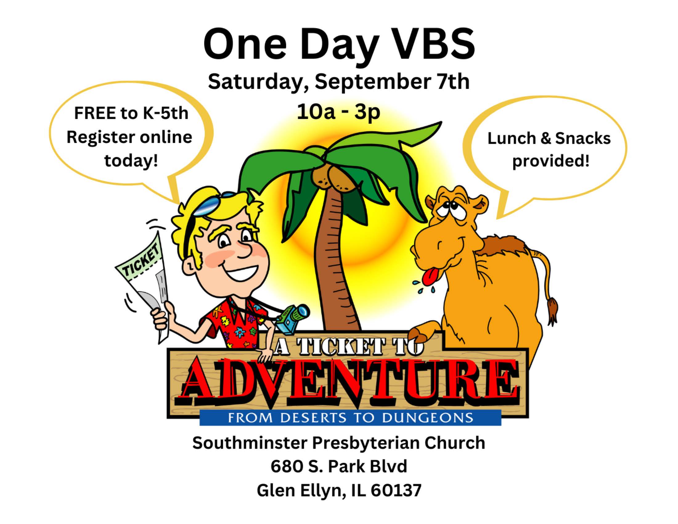Sep 7 | Vacation Bible School - Ticket to Adventure | Glen Ellyn, IL Patch