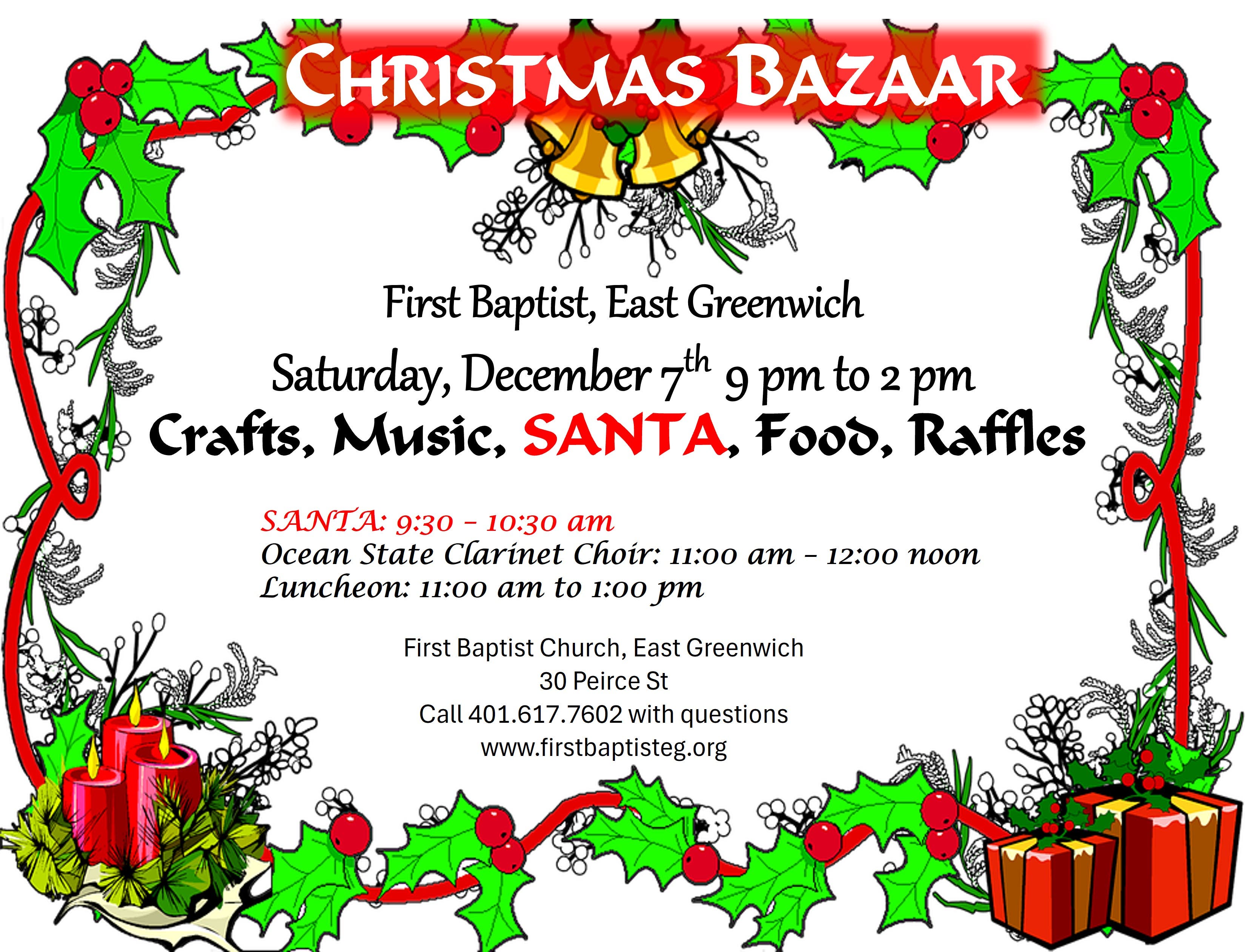 Dec 7 | Chirstmas Bazaar and SANTA!!! | East Greenwich, RI Patch