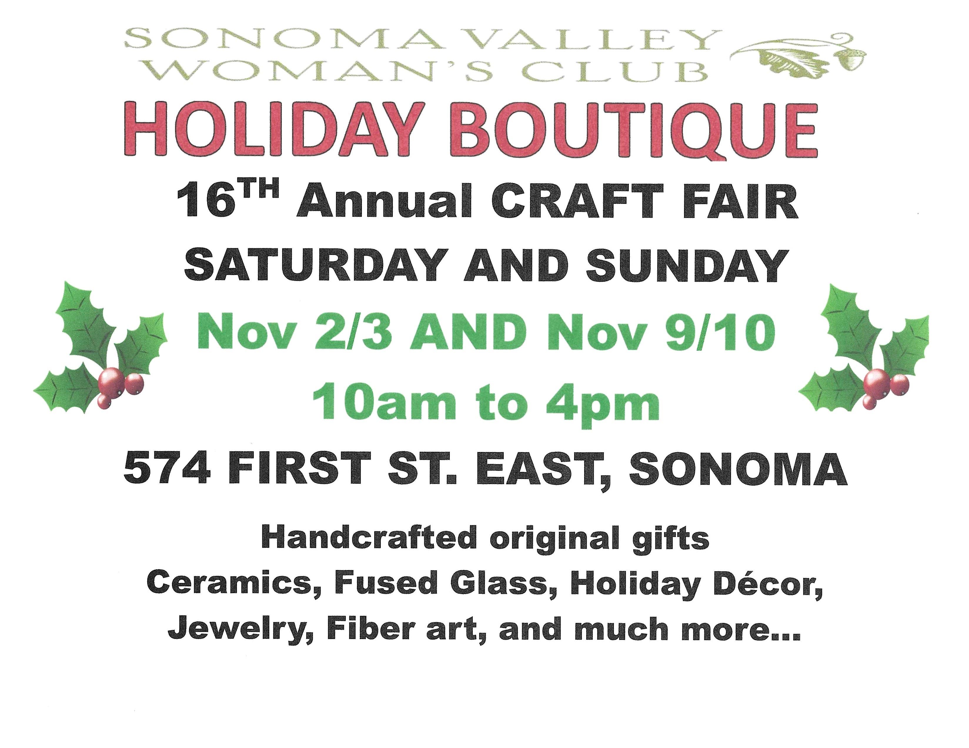 Nov 2 | 16 Annual Holiday Boutique Craft Fair | Sonoma Valley, CA Patch