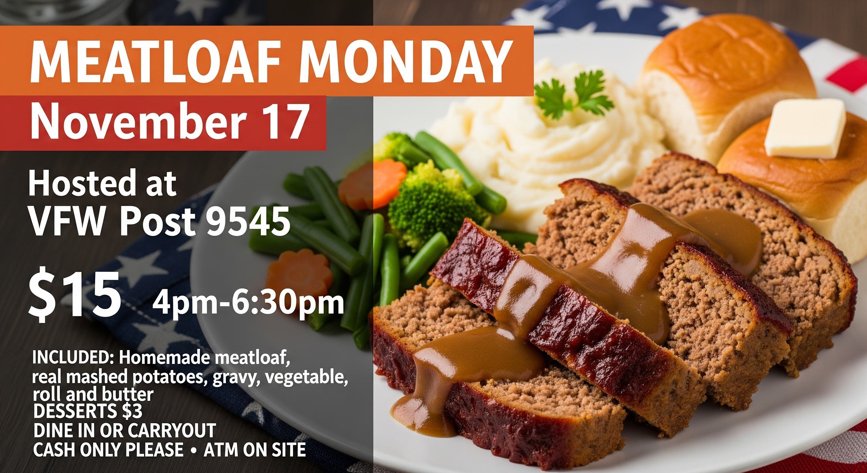 Nov 17 | NL VFW Meatloaf Monday by Post 9545 Auxiliary. Dine-in or ...