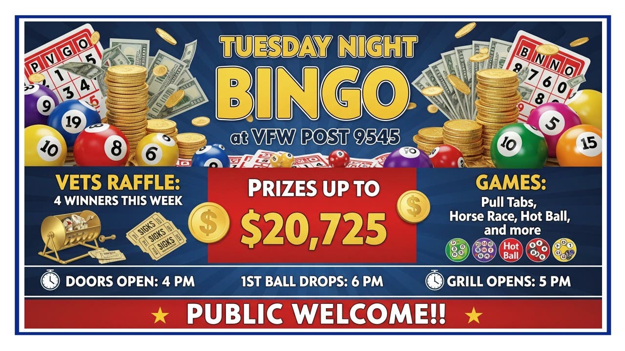 Feb 17 | NL VFW Tue Bingo Up to $20,725 in Prizes -Vets Raffle-4 ...