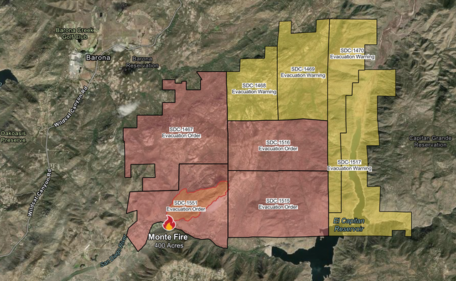 Lakeside Fire Map: See Monte Fire Perimeter, Evacuation Areas | Santee ...