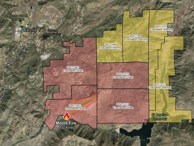 Lakeside Fire Map: See Monte Fire Perimeter, Evacuation Areas | Santee ...