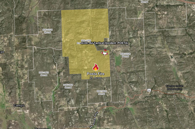 Campo Fire Map: See Posta Fire Perimeter, Evacuation Warning Area | San ...