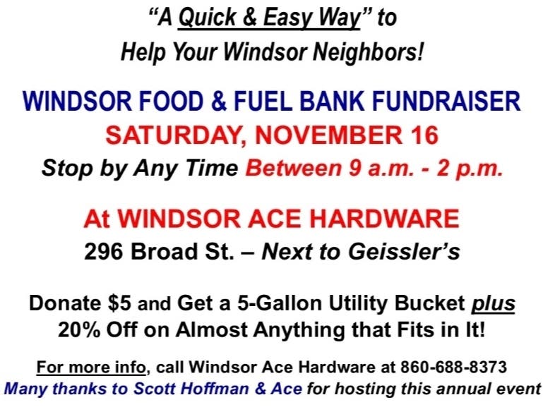 Nov. 16 Windsor Food Bank Fundraiser at Windsor Ace Hardware | Windsor ...