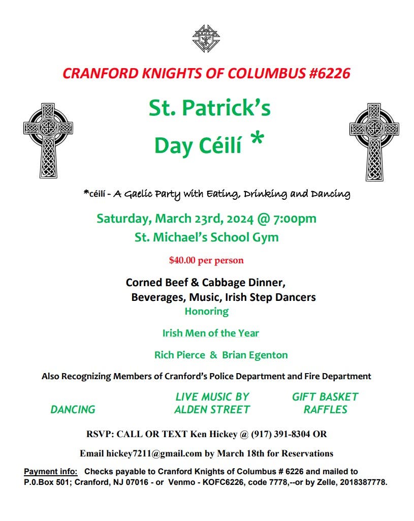 Mar 23 | Cranford Knights of Columbus St. Patrick's Ceili* | Cranford ...