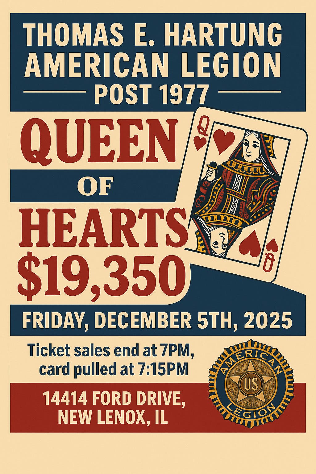 Dec 5 | Queen of Hearts Drawing at American Legion Post 1977 | New ...
