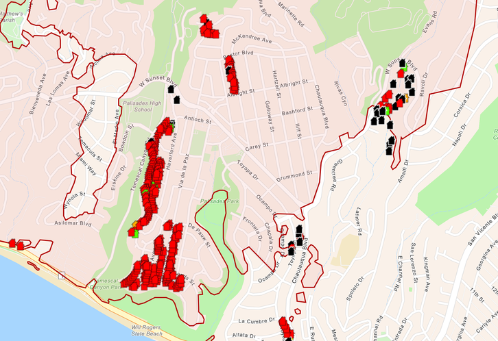 Map Of Homes Destroyed In Palisades Fire | Pacific Palisades, CA Patch